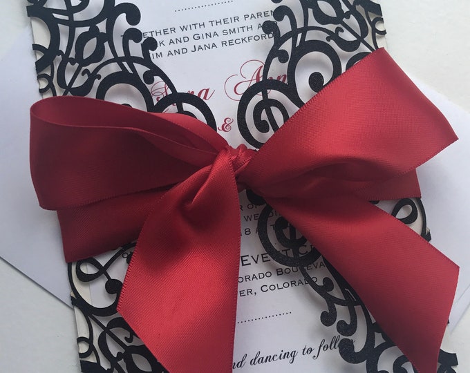 Red Elegant Wedding Invitation Red and White Invitation | Etsy