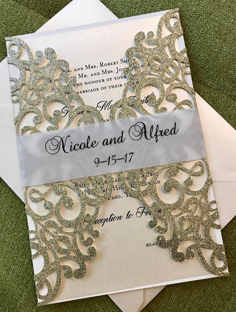Gold Glitter Lasercut Invitation DIY Wedding Invitation | Etsy