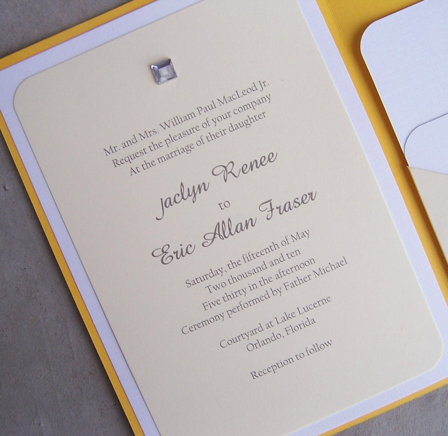 Yellow pocketfold wedding invitation pocket fold invitation | Etsy