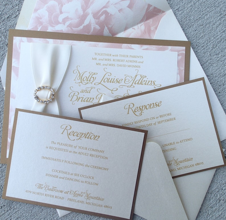 Elegant Three Layer Gold Rose and Ivory Rhinestone Invitation - Etsy