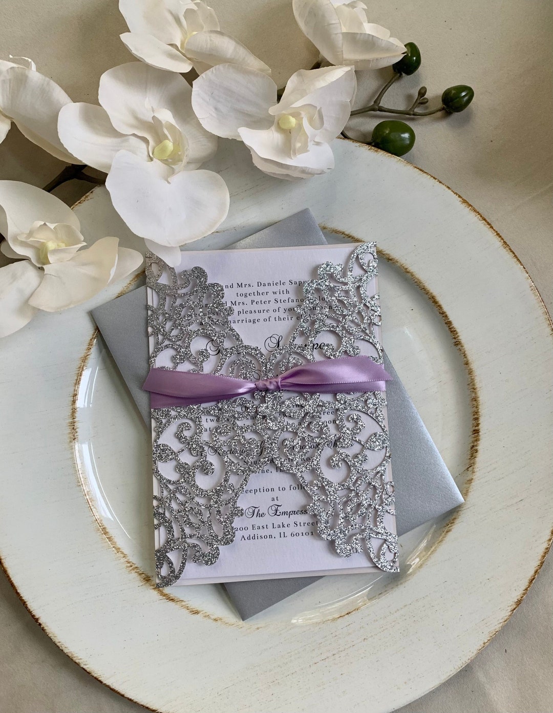 Lavender Wedding Invitation Set/suite, Lilac, White Wedding Invitation ...