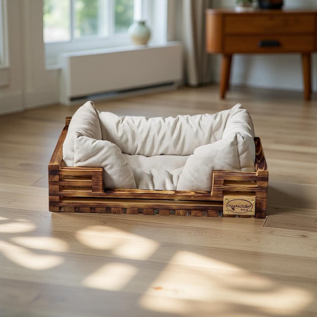 Handmade Wooden Dog Bed, Rustic Style Pet Furniture, Eco-friendly Loft ...