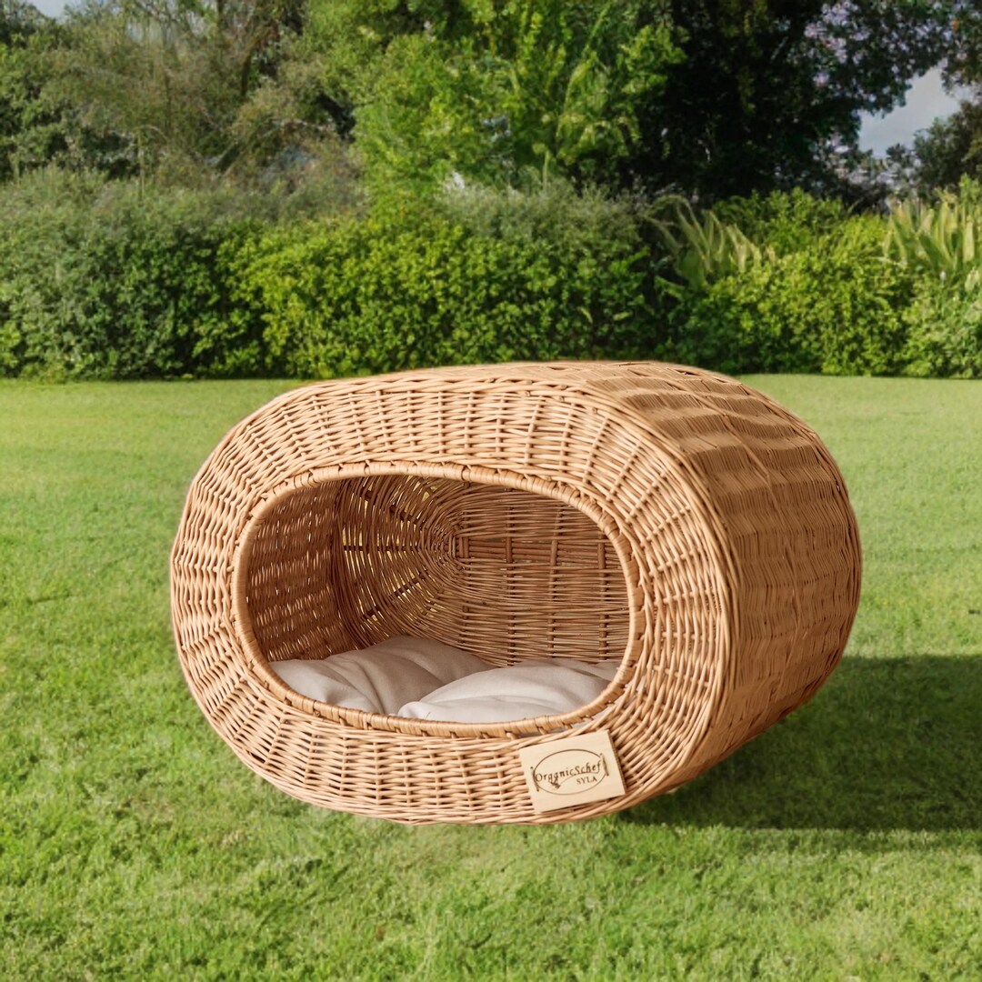 Wicker Pet Bed, Cat House, Dog House, Wicker Basket, Eco-friendly Cat ...