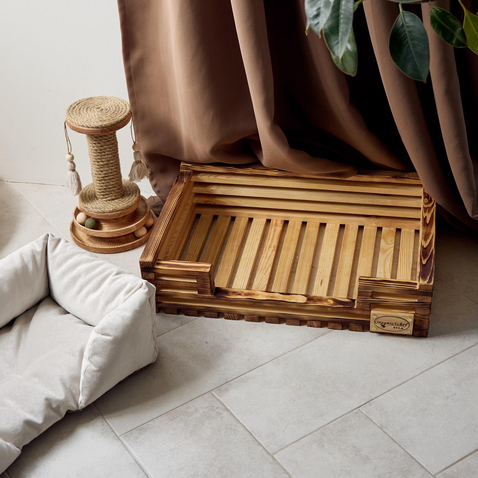 Handmade Wooden Dog Bed, Rustic Style Pet Furniture, Eco-friendly Loft ...