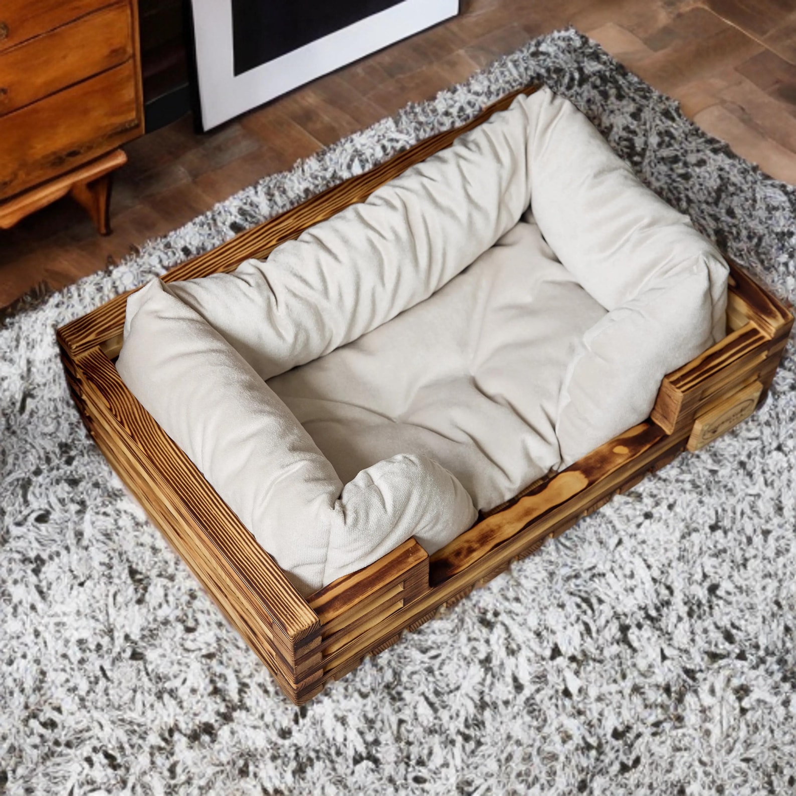 Handmade Wooden Dog Bed, Rustic Style Pet Furniture, Eco-friendly Loft ...