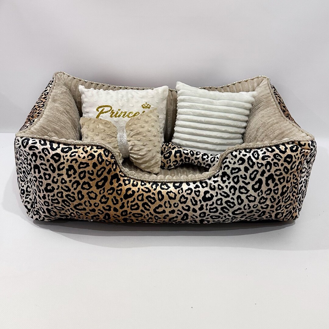 Leopard Print Pet Bed for Cats & Small Dogs With Pillow Toy – Soft ...