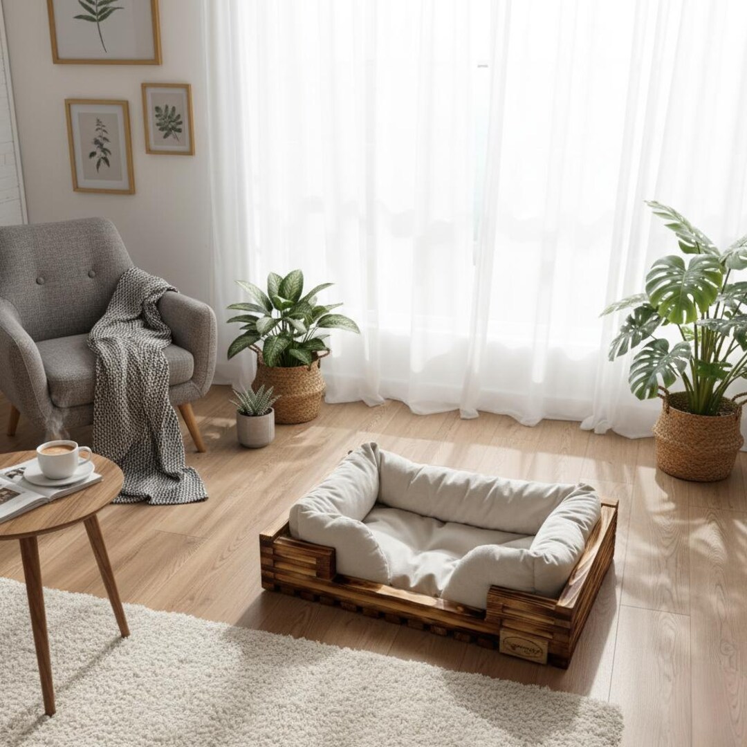 Handmade Wooden Dog Bed, Rustic Style Pet Furniture, Eco-friendly Loft ...