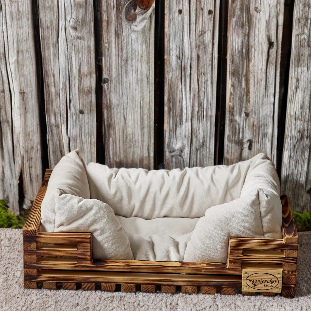 Handmade Wooden Dog Bed, Rustic Style Pet Furniture, Eco-friendly Loft ...