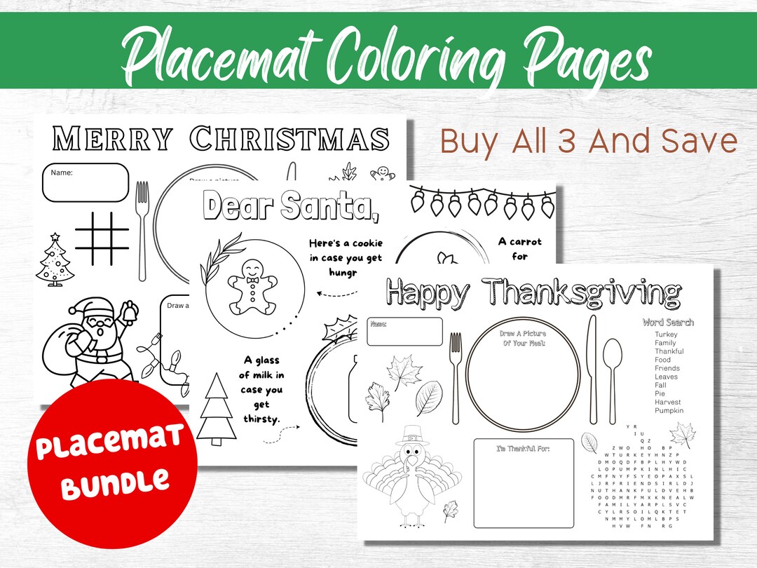 Printable Placemat Activity Page Bundle / Thanksgiving Placemat ...