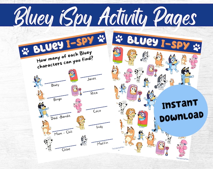 Bluey Ispy Game / Bluey Birthday Party Activity Page / Bluey and Bingo ...