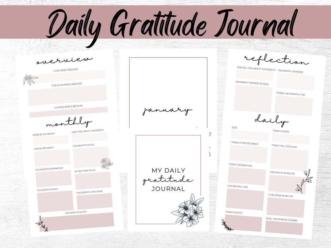 Daily Gratitude Journal Printable, Mindfulness Journal, Premade Bullet ...