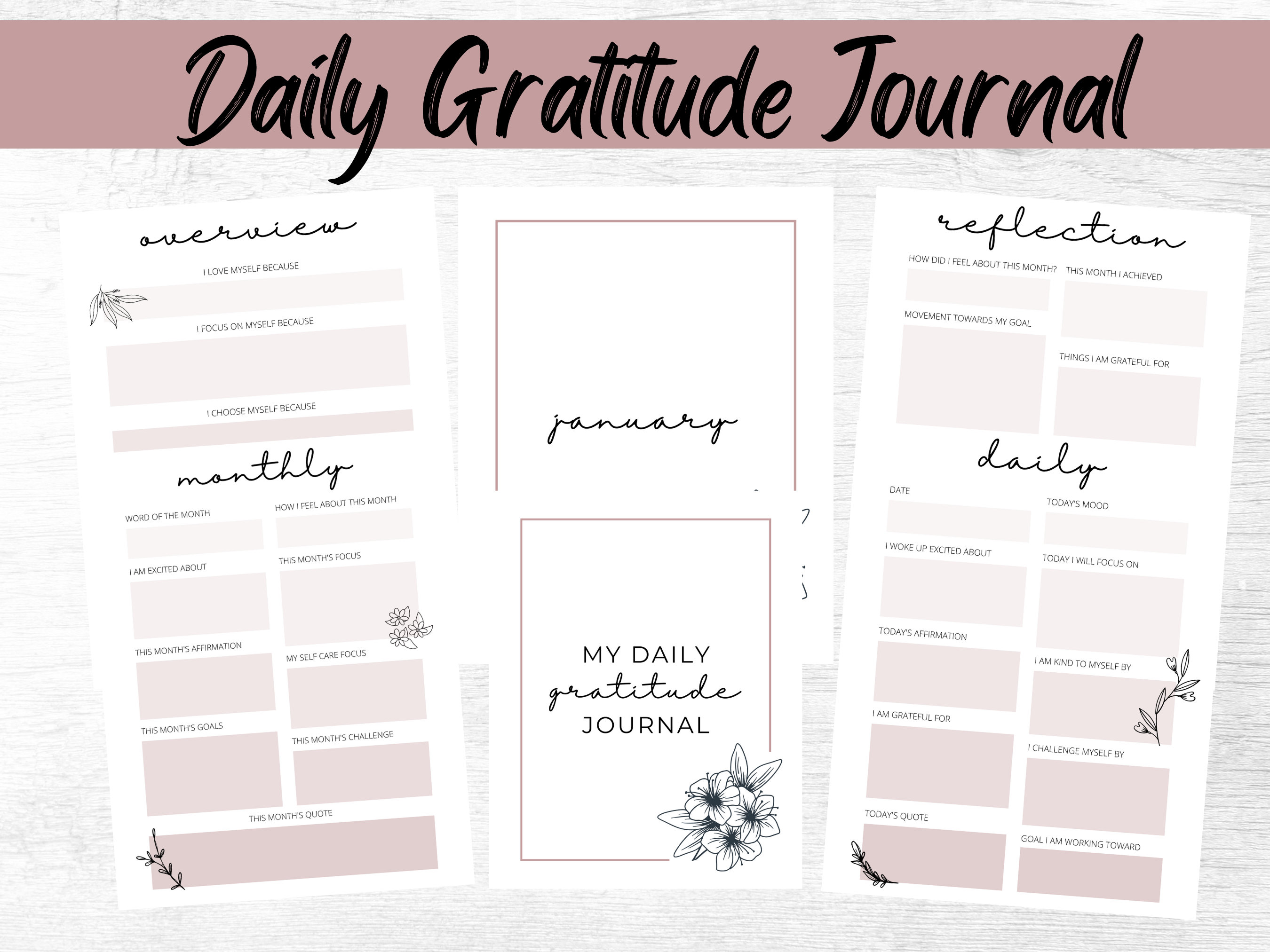 Daily Gratitude Journal Printable, Mindfulness Journal, Premade Bullet ...