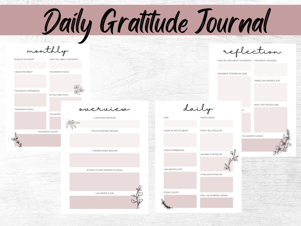 Daily Gratitude Journal Printable, Mindfulness Journal, Premade Bullet ...