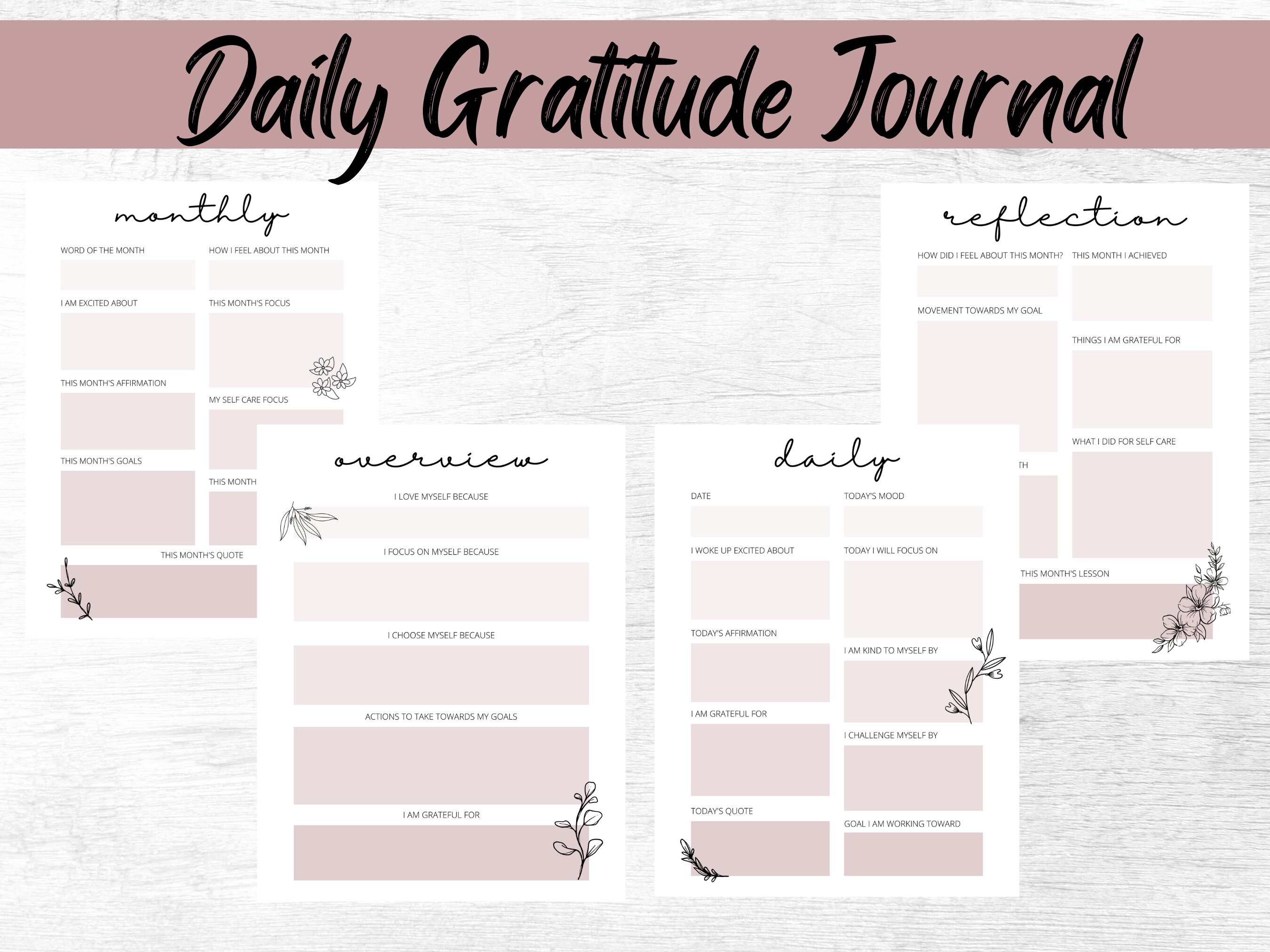 Daily Gratitude Journal Printable, Mindfulness Journal, Premade Bullet ...