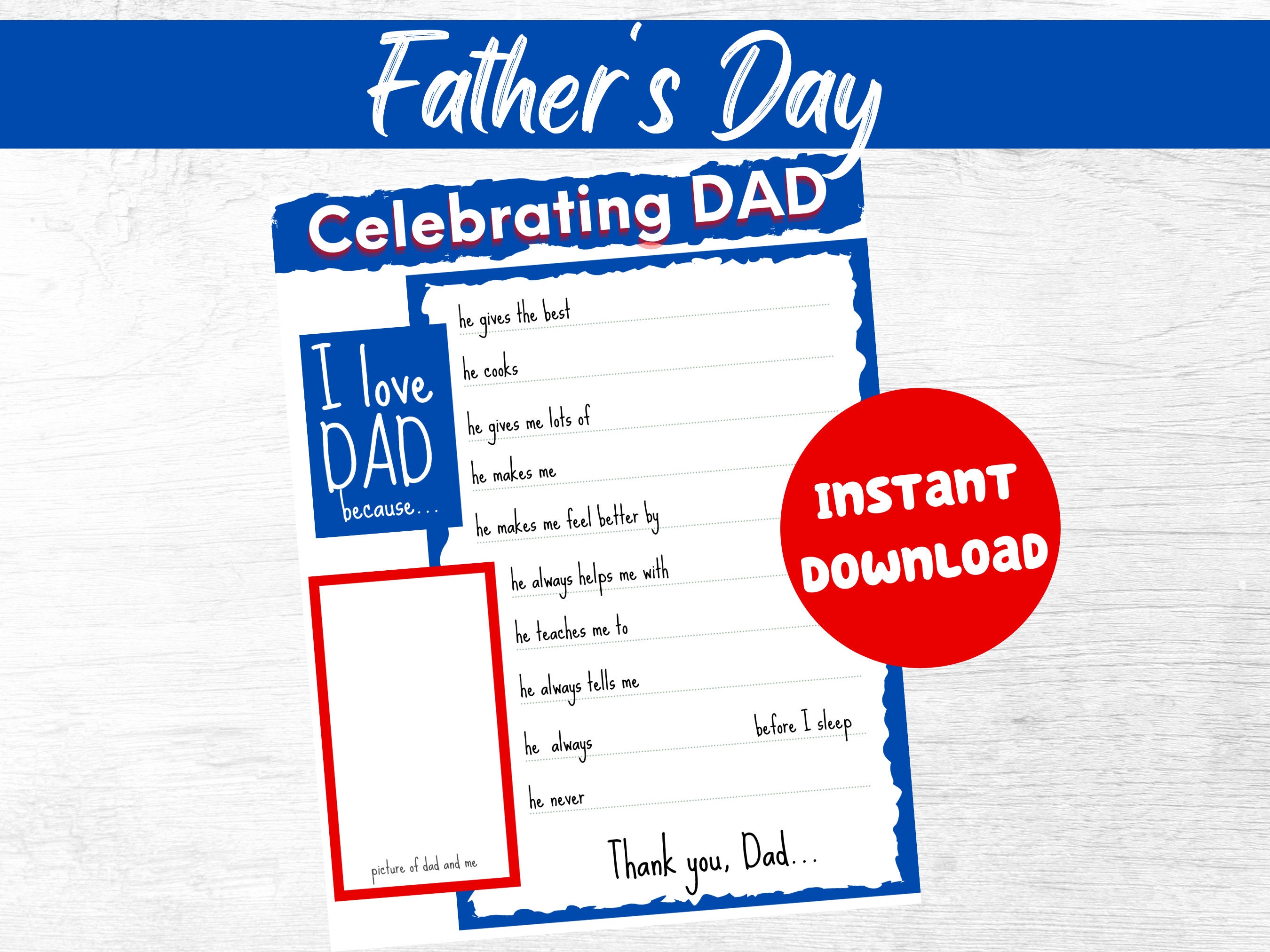 Father's Day Printable Activity / Father's Day Gift Idea / Kids Fill in ...