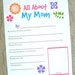 All About Mom Printable / Mother's Day Printable Activity / Mother's ...