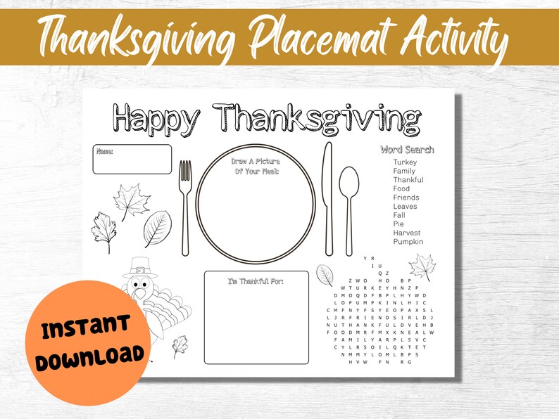 Printable Placemat Activity Page Bundle / Thanksgiving Placemat ...