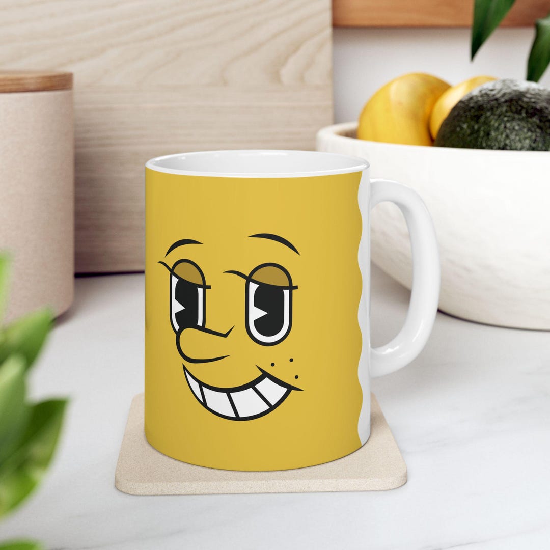 Smirking Face Mug - Funny Cartoon Expression Coffee Cup - Quirky ...