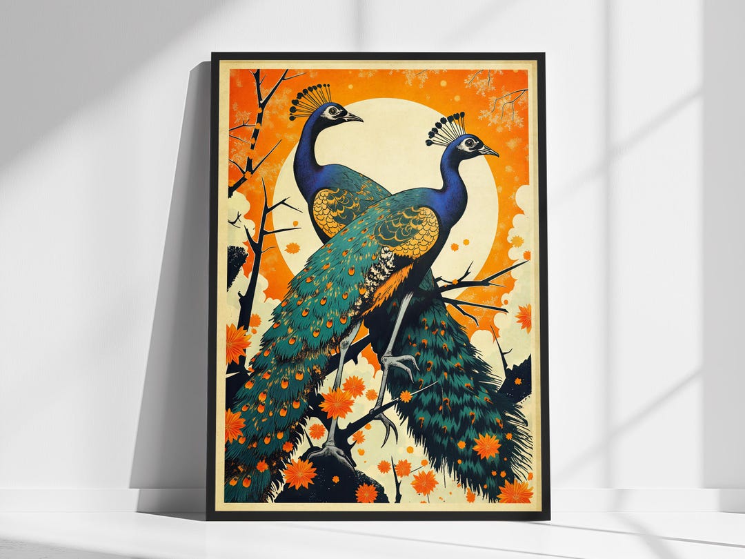 Vintage Peacock Poster - Illustration of Two Majestic Peacocks | Fine ...