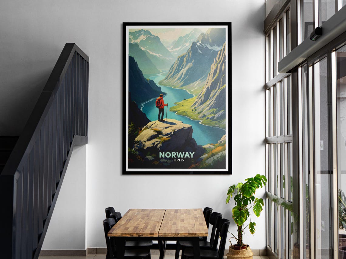 Vintage Norwegian Fjords Poster - Majestic Nordic Landscape Art | Retro ...