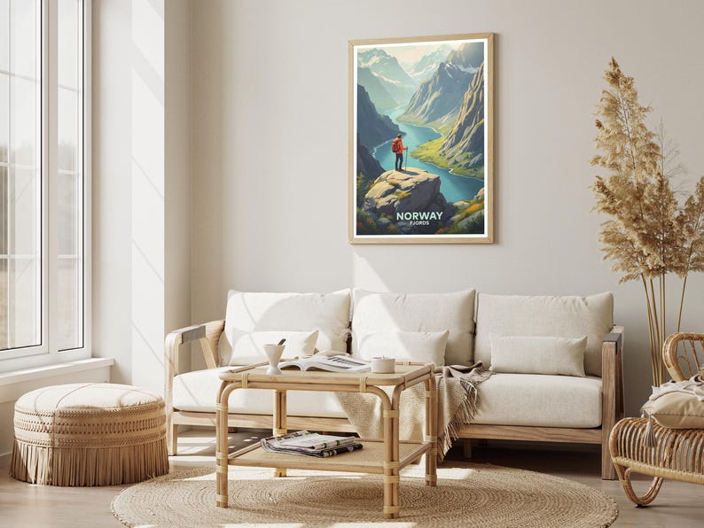 Vintage Norwegian Fjords Poster - Majestic Nordic Landscape Art | Retro ...