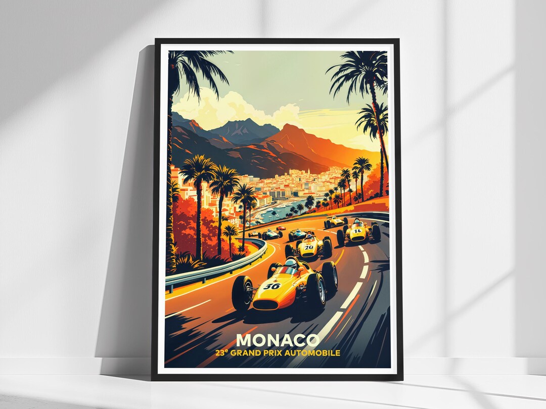 Vintage Monaco Grand Prix Poster - Retro Racing Cars Art | Classic ...