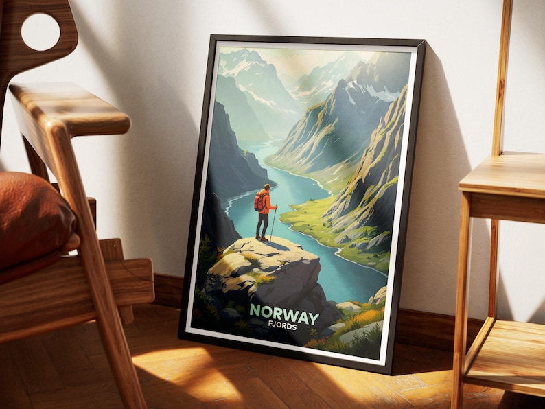 Vintage Norwegian Fjords Poster - Majestic Nordic Landscape Art | Retro ...