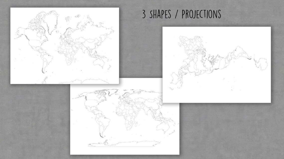 World Map With Countries, Printable Map of the World, Wall Art, Blind ...