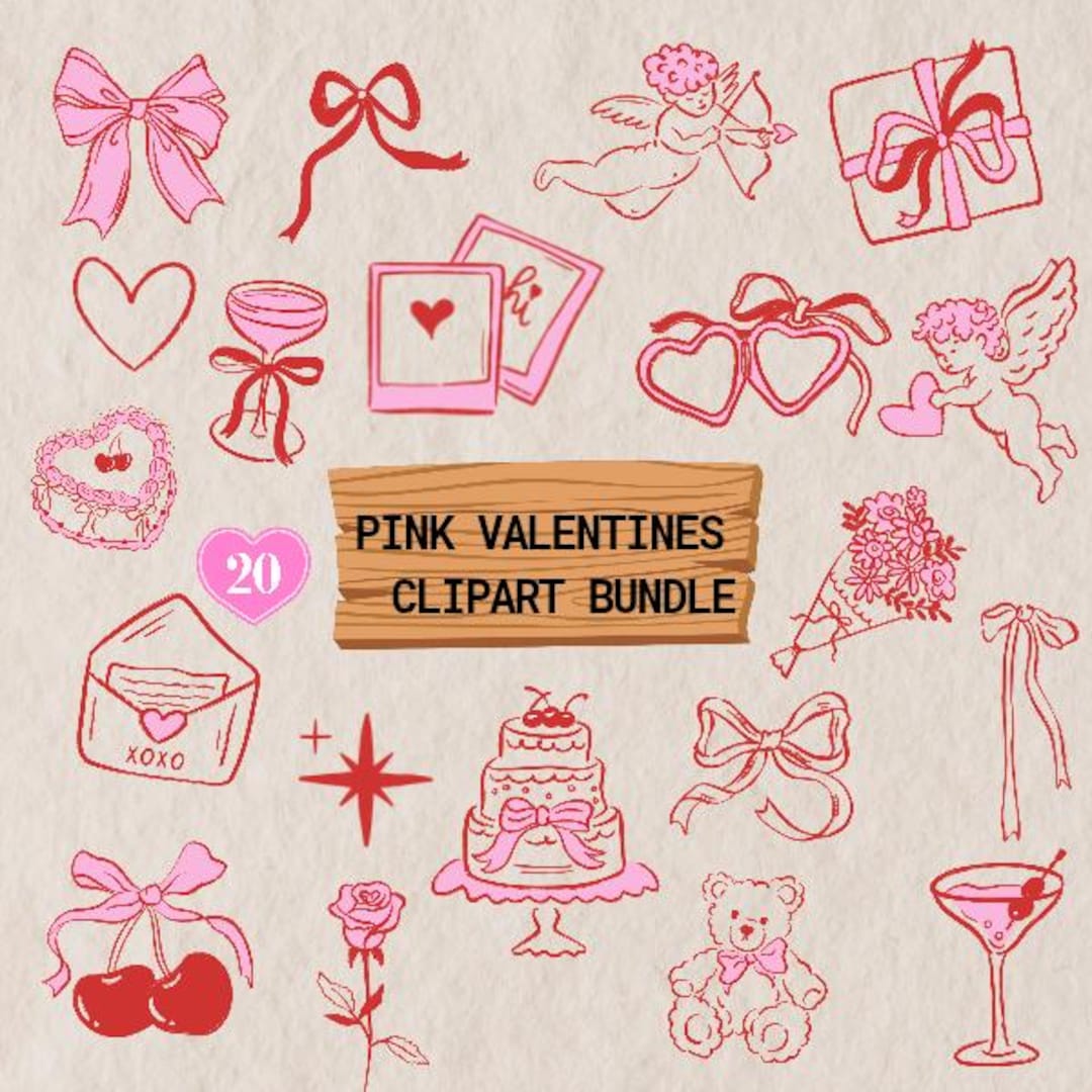 Pink Valentines Clipart PNG Bundle, Valentines Day Clipart, Valentines ...