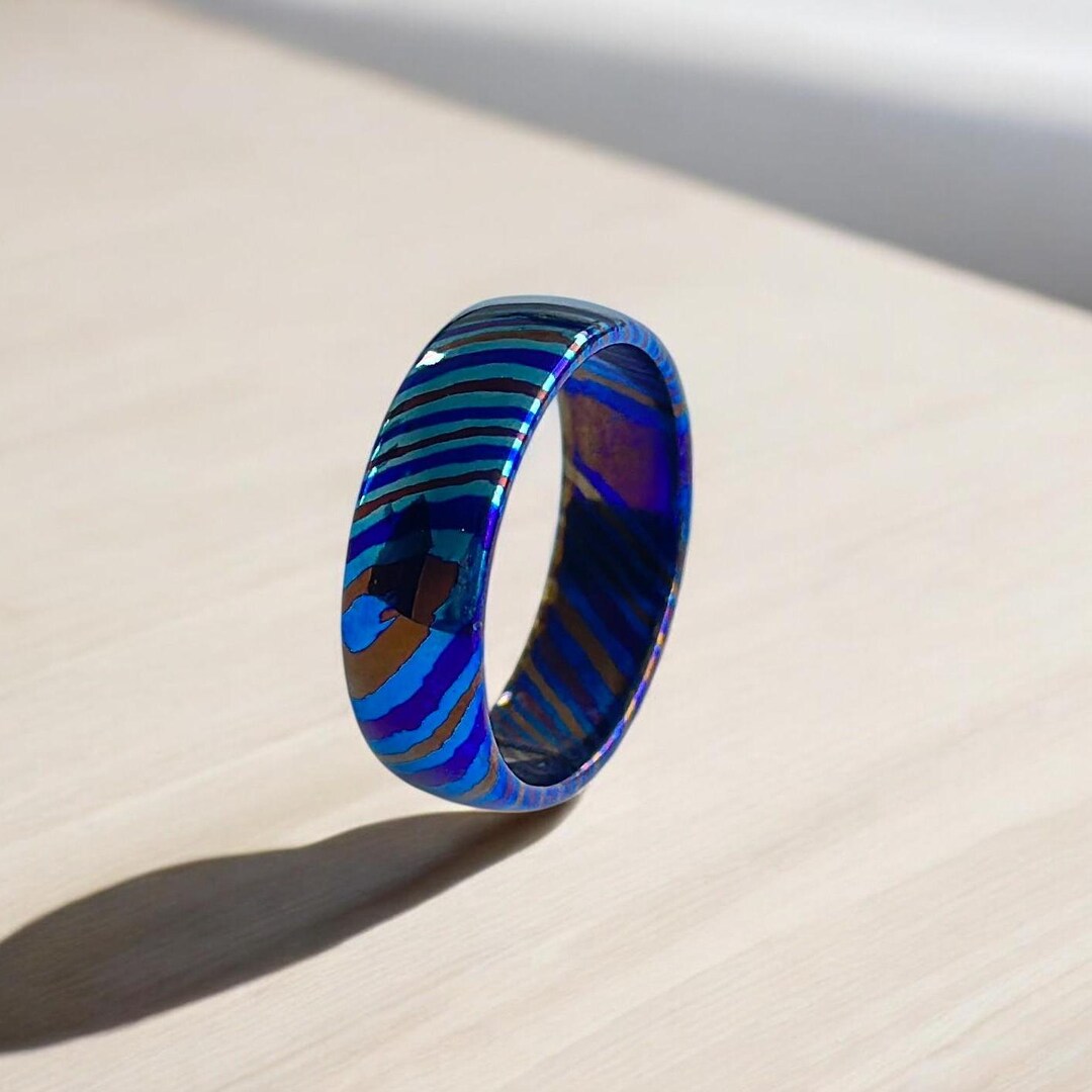 Handmade Colorful Timascus Steel Ring, Unique Wedding Band - Etsy