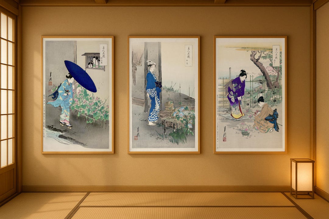 Set of 3 Traditional Japanese Woman Woodblock Style Prints – Instant ...