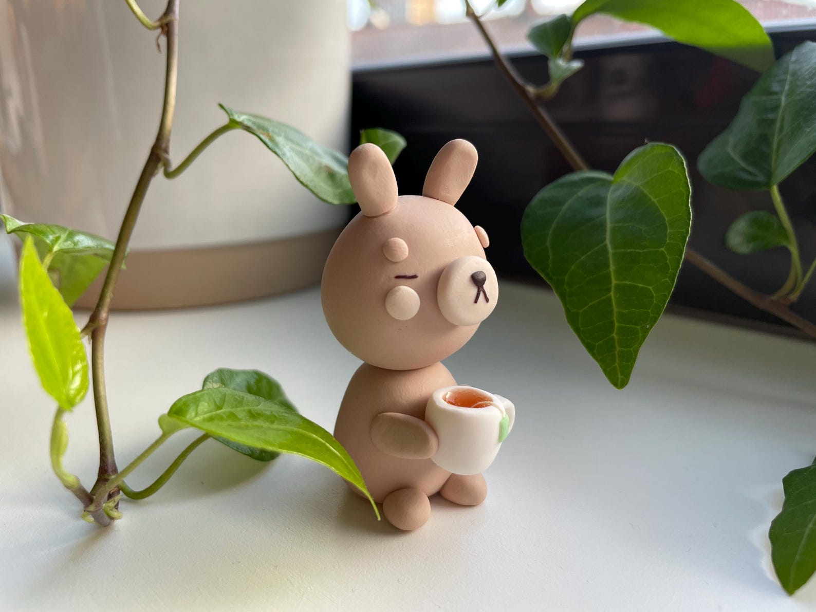 Tea Bunny Fika Break - Handmade Polymer Clay Desk Companion, Swedish ...