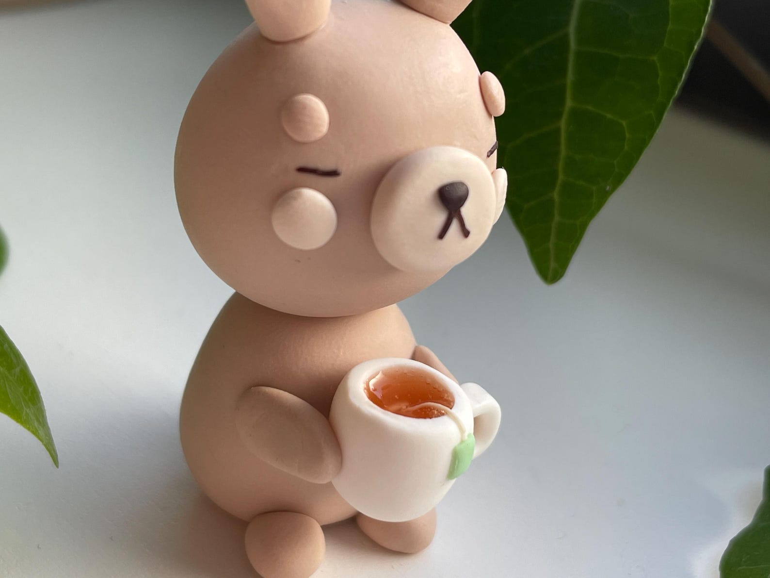 Tea Bunny Fika Break - Handmade Polymer Clay Desk Companion, Swedish ...