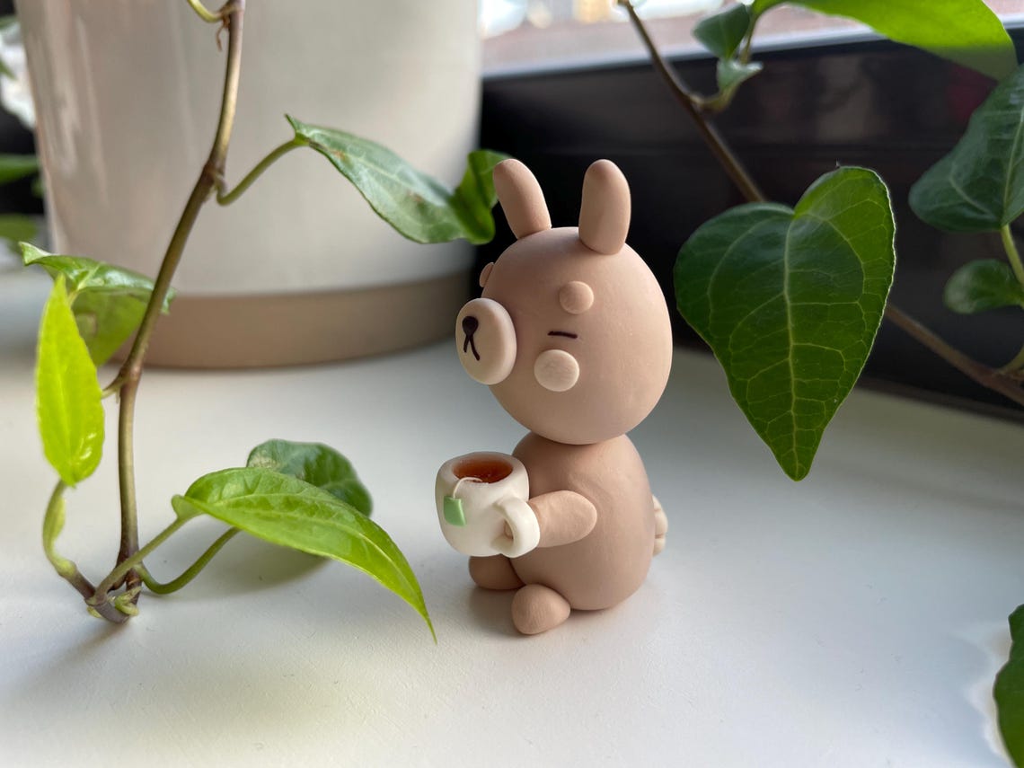 Tea Bunny Fika Break - Handmade Polymer Clay Desk Companion, Swedish ...