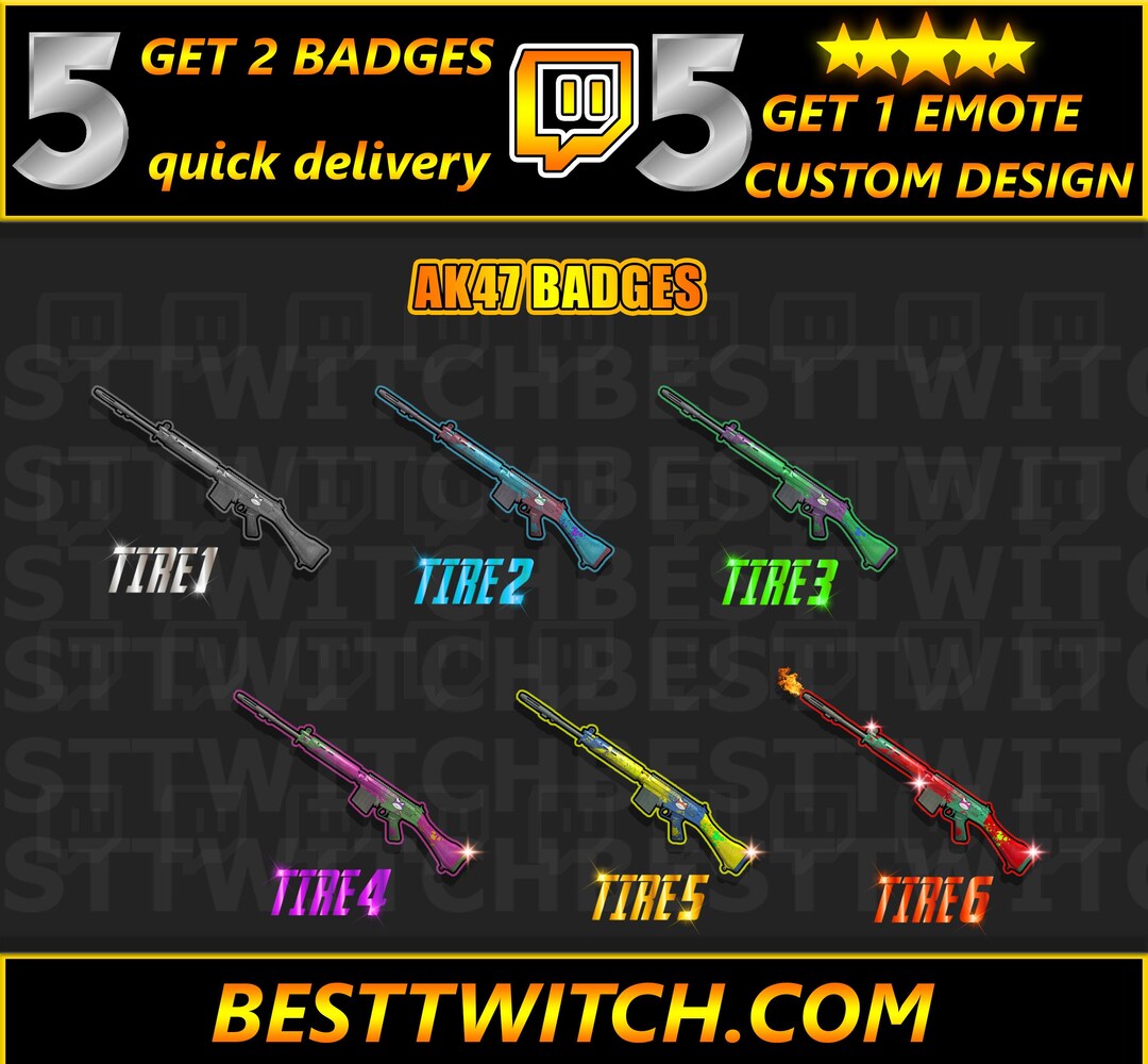 AK47 Gun Twitch Sub Badges, AK47 Gun Twitch Emotes / AK47 Gun Badges ...