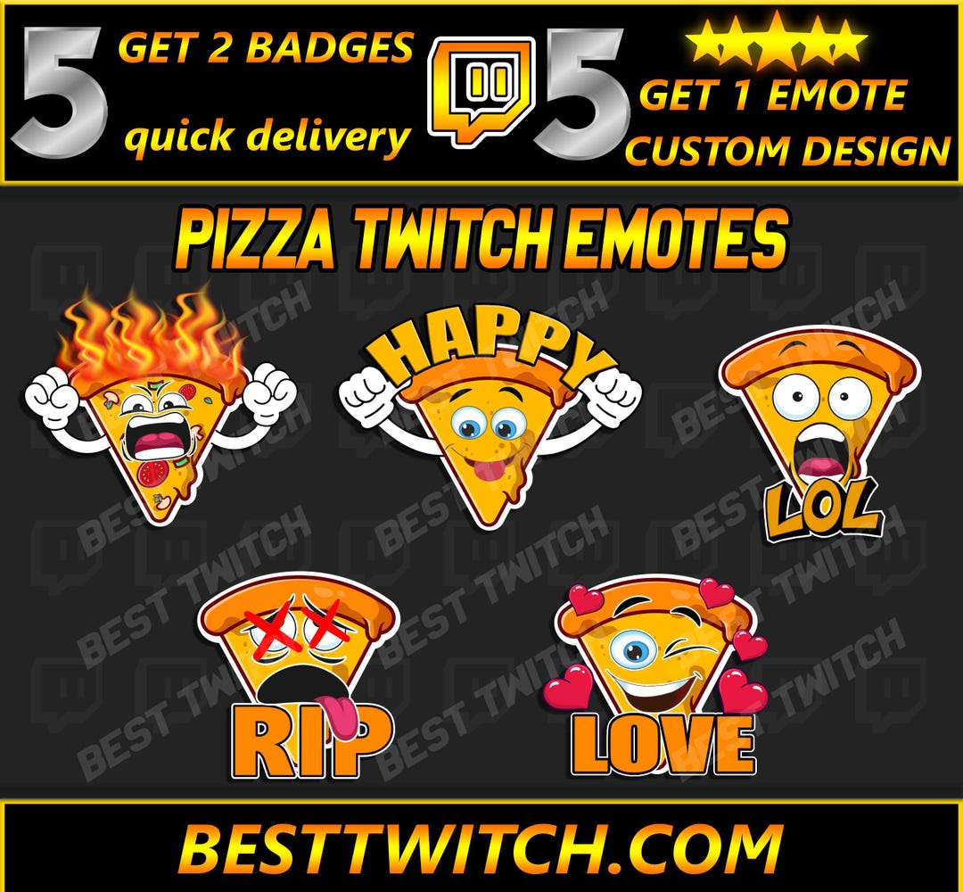 6 Twitch Emotes, Kawaii Pizza Emote, Pizza Love Emote, Slice of Pizza ...