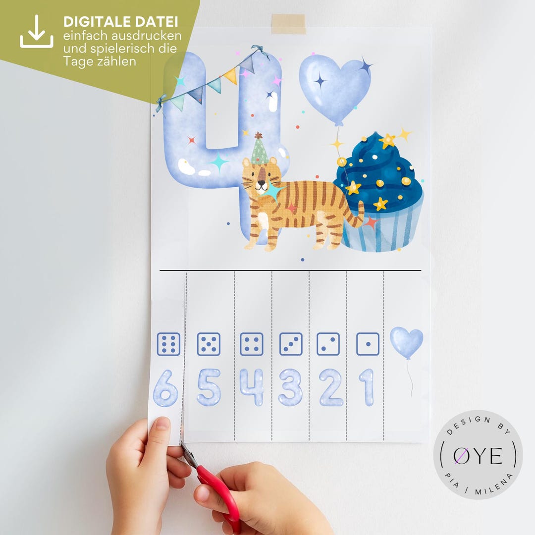 Tiger Birthday Countdown Calendar | 4th Birthday Printable | Montessori ...