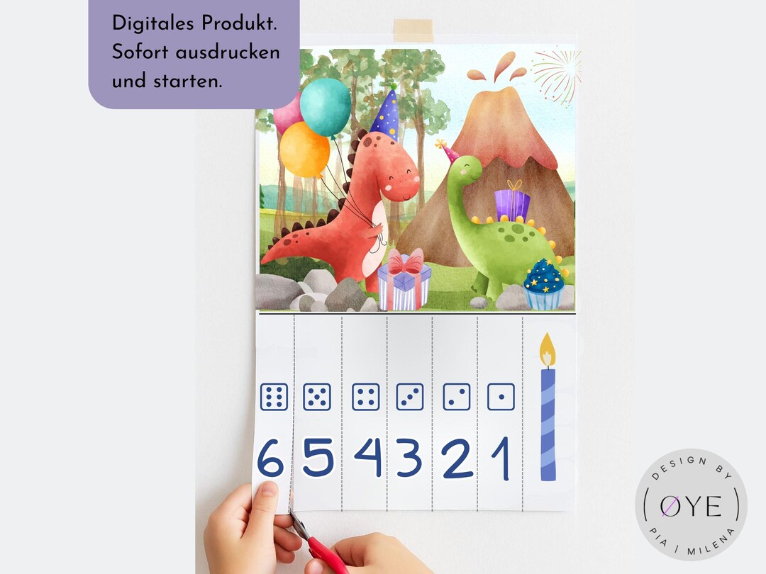 Dinosaur Countdown Children's Birthday | Digital Calendar to Print ...
