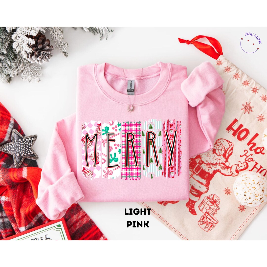 Merry Sweatshirt, Cute Merry Christmas Tee, Vintage Merry Sweatshirt ...