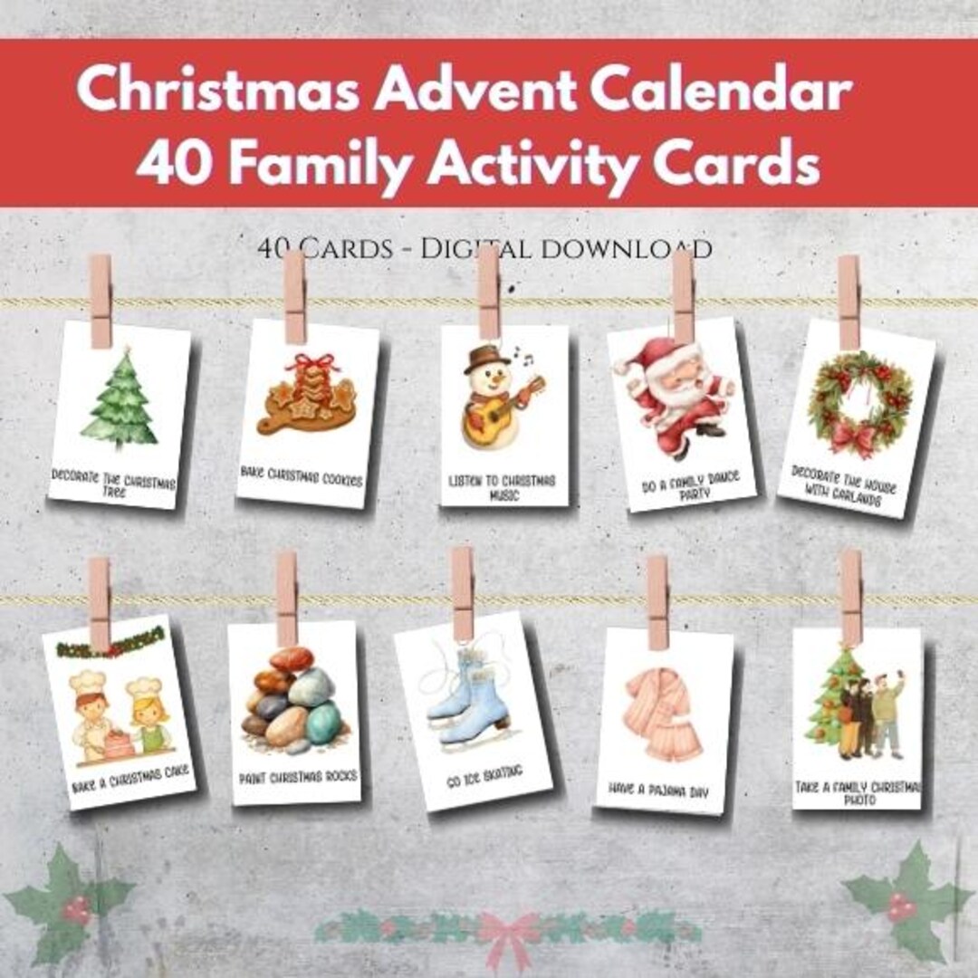 Christmas Advent Calendar Activity Cards | 40 Printable Holiday ...