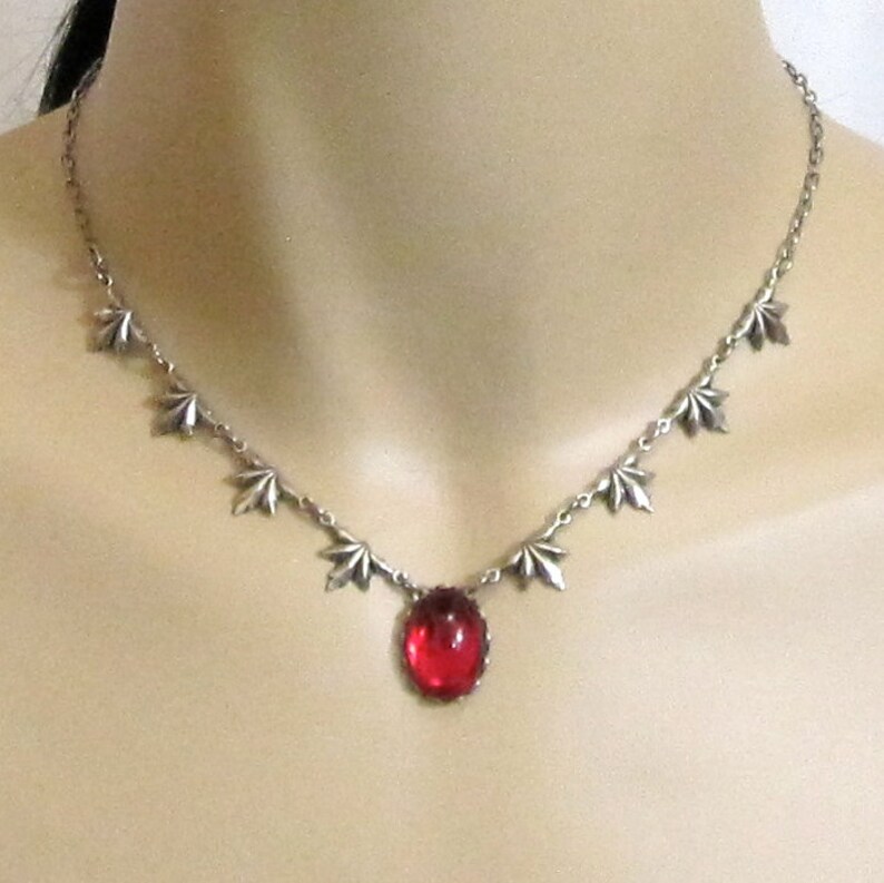 Red Gothic Vampire Necklace Blood Red Antique Silver Art Deco Jewelry ...