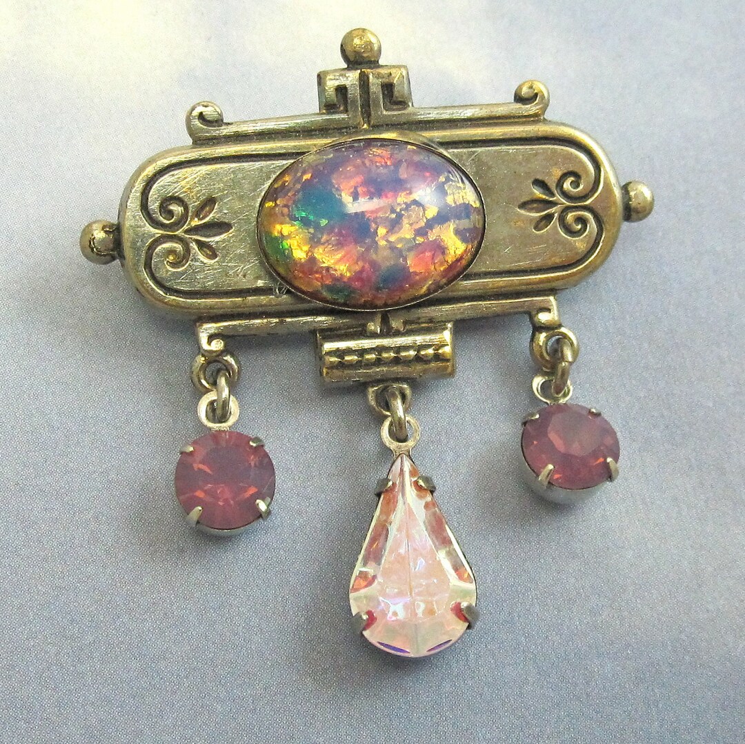 Vintage Glass Pink Fire Opal Pin Brooch - Etsy