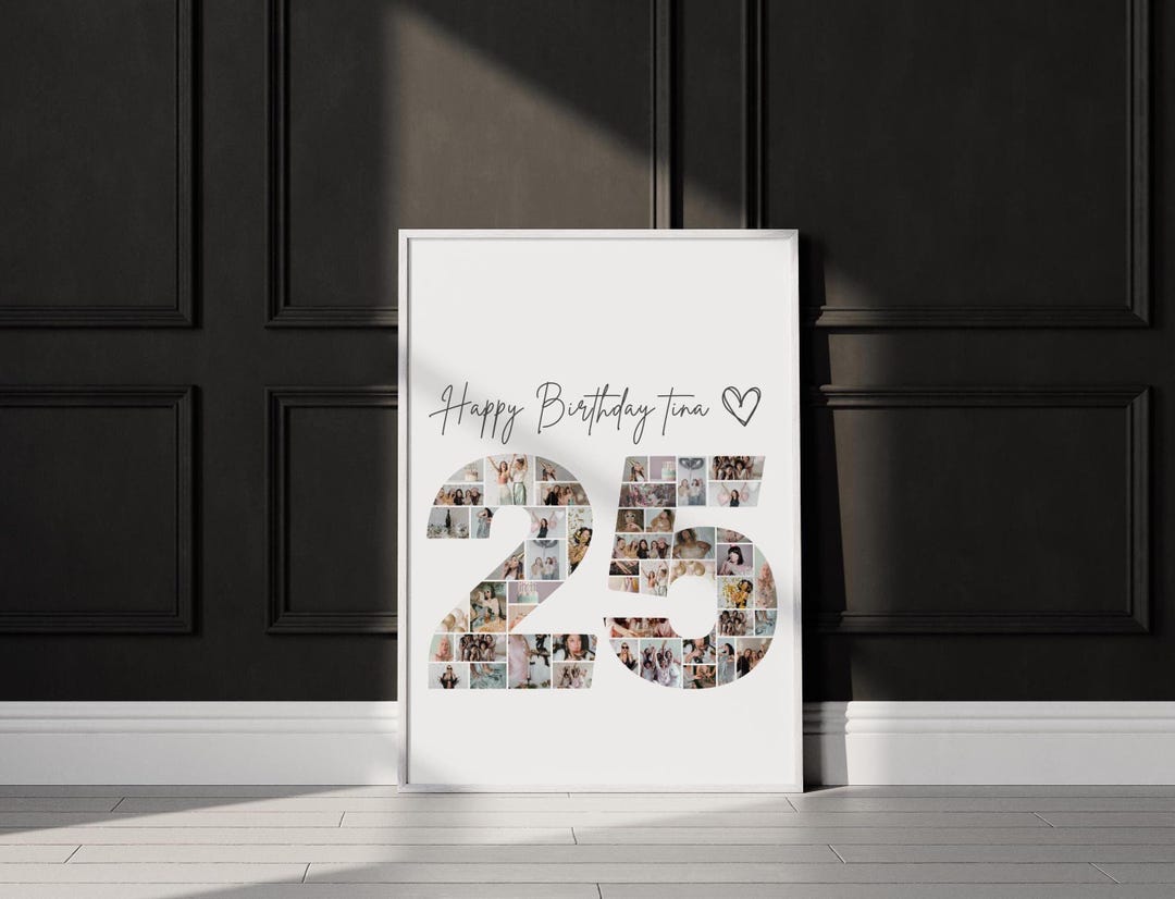 25th Birthday Photo Collage Template, Printable Canva Frame Template ...