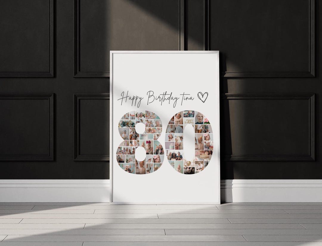 80th Birthday Photo Collage Template, Printable Canva Frame Template ...