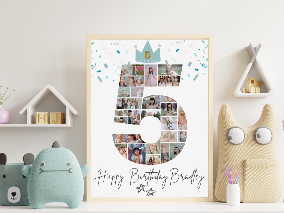 5th Birthday Photo Collage Template, Printable Canva Frame Template ...