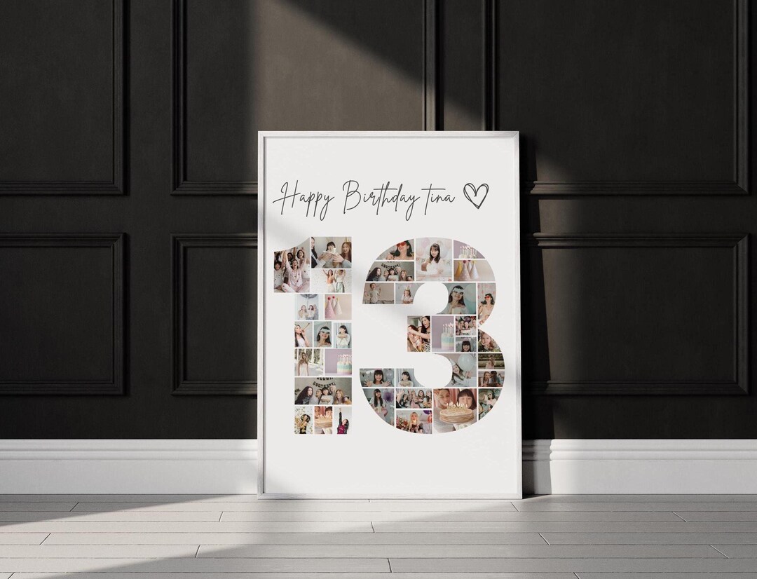 13th Birthday Photo Collage Template, Printable Canva Frame Template ...