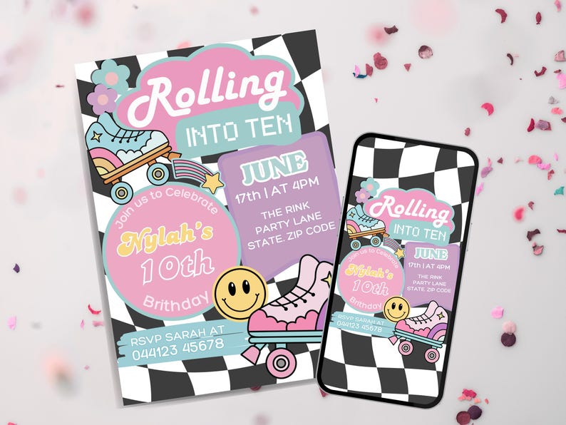 Editable Let's Roll Roller Skate Birthday Invitation Template – for ANY ...
