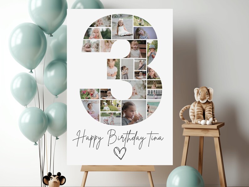 3rd Birthday Photo Collage Template, Printable Canva Frame Template ...