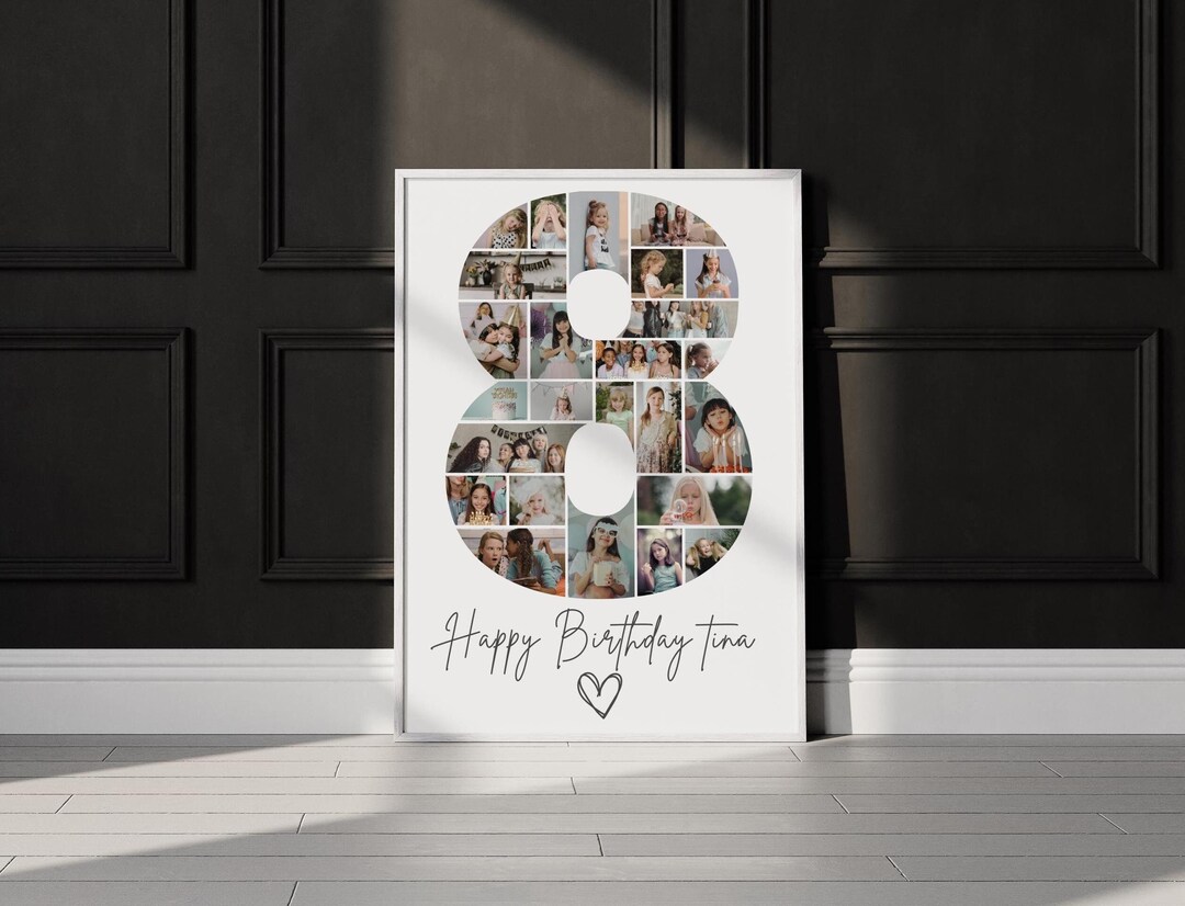 8th Birthday Photo Collage Template, Printable Canva Frame Template ...
