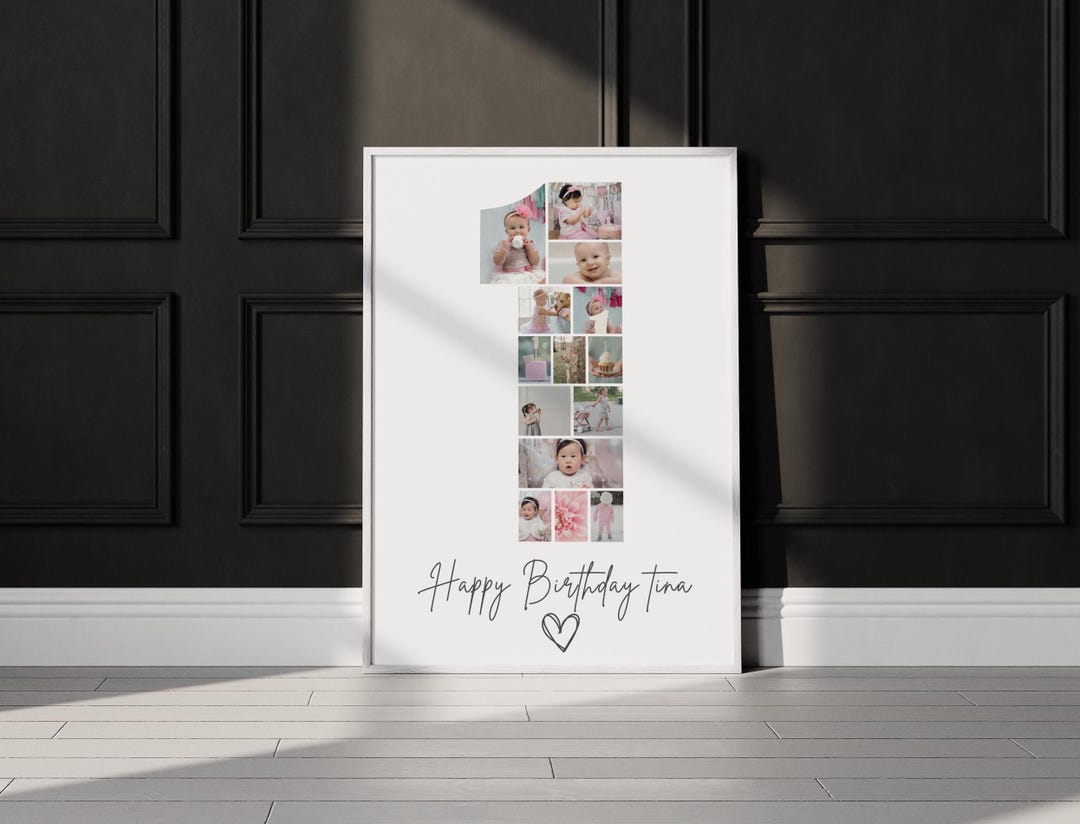 1st Birthday Photo Collage Template, Printable Canva Frame Template ...